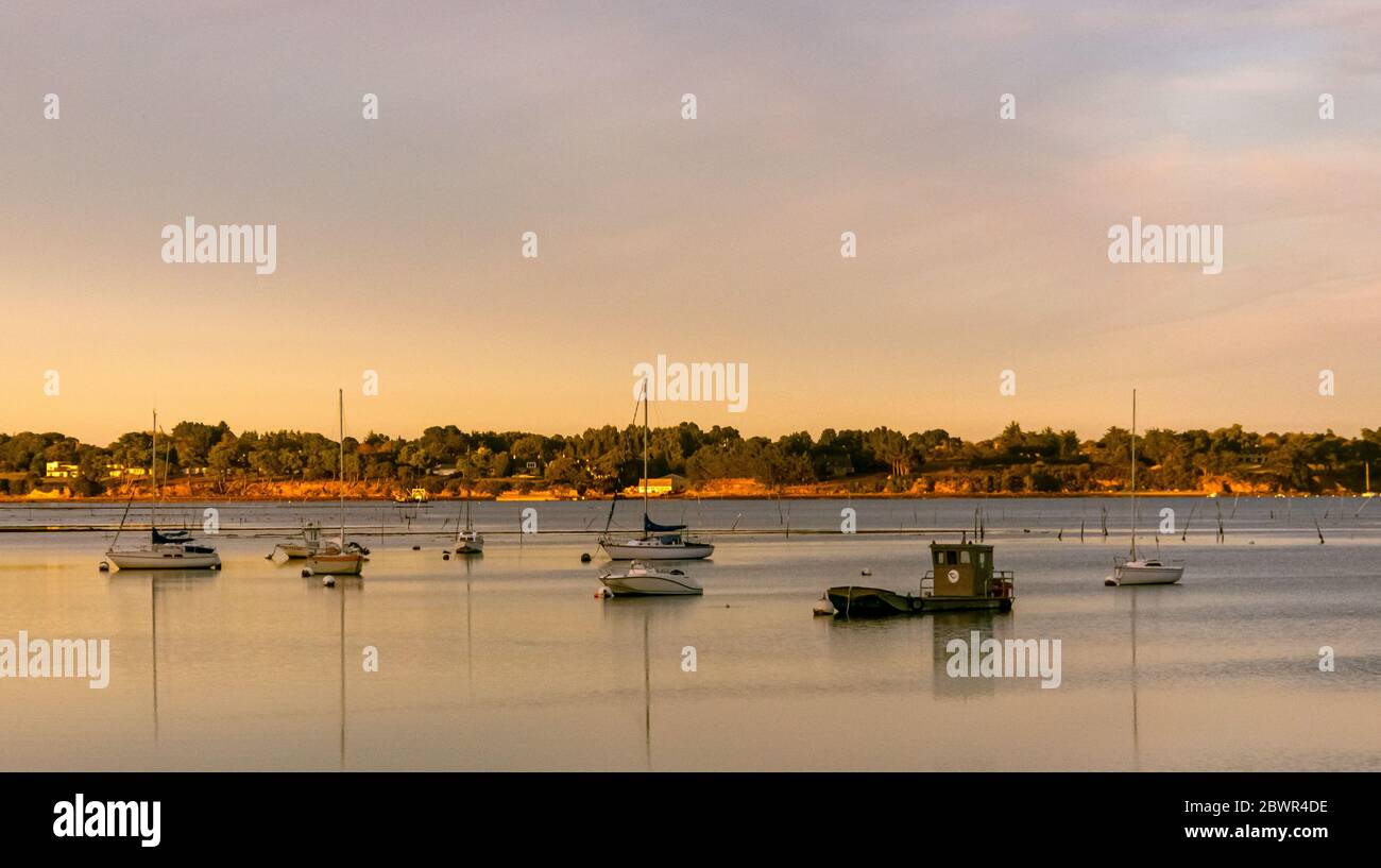 Boats on Bender Island in the Gulf of Morbihan. France Stock Photo - Alamy