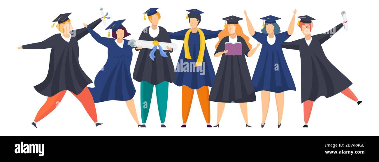 Happy graduated students. Group of boys and girls Stock Vector Image ...