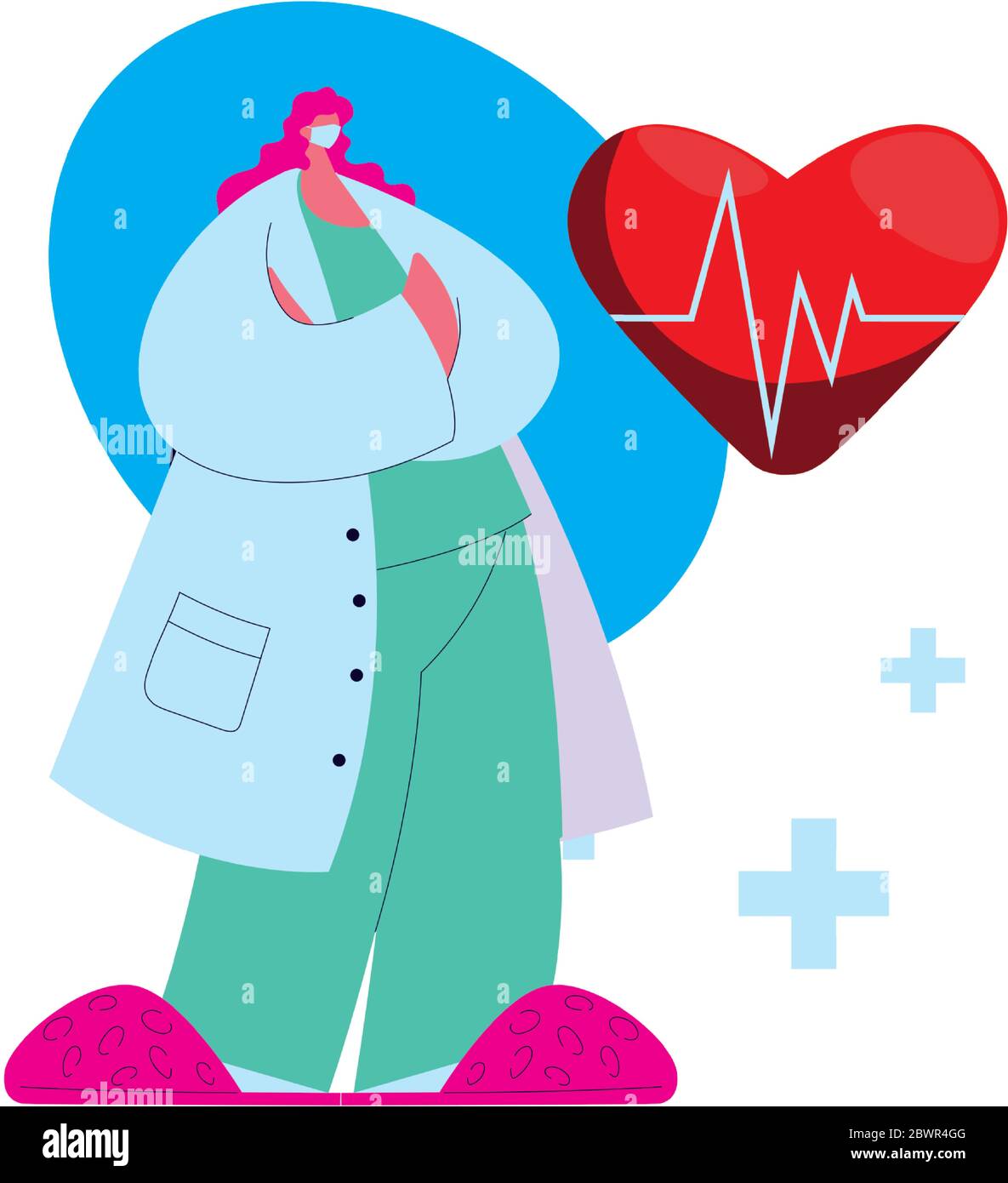 Cardiologist female doctor in medical uniform with mask and gown vector ...