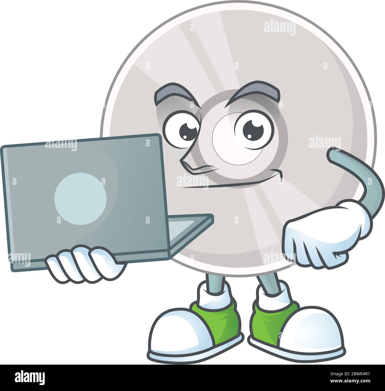 Diligent compact disk cartoon drawing concept working from home with ...