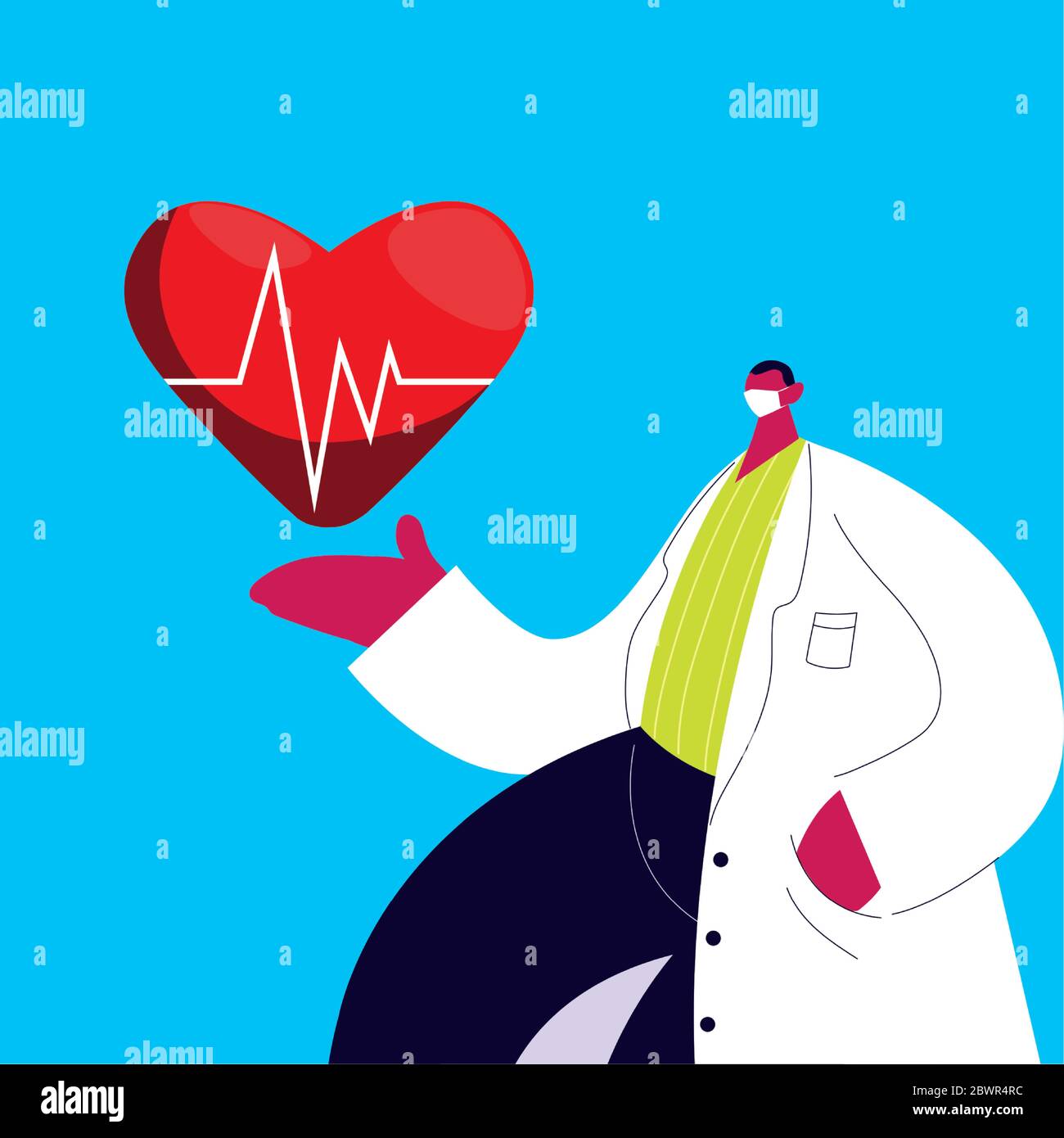 Cardiologist doctor in medical uniform with mask and gown vector ...