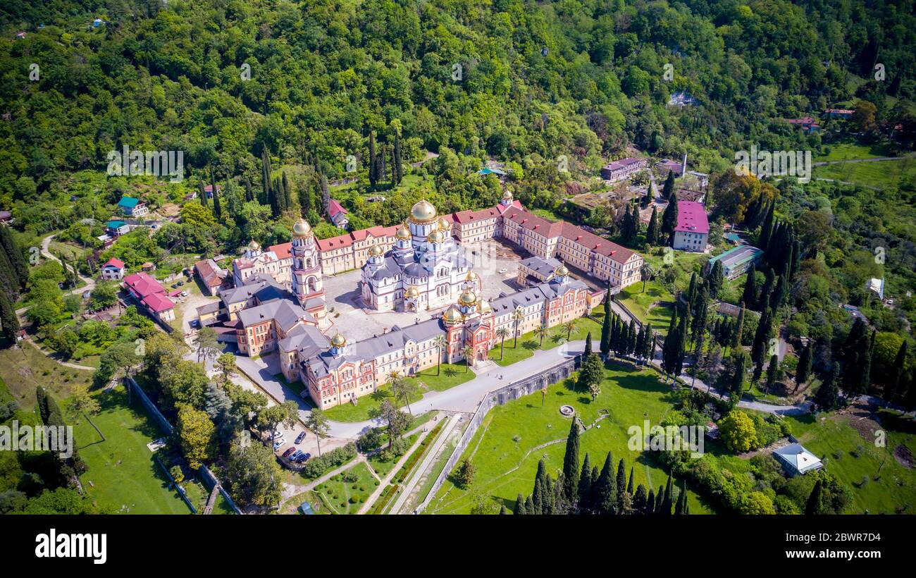 New Athos monastery at summer season aerial view Stock Photo - Alamy