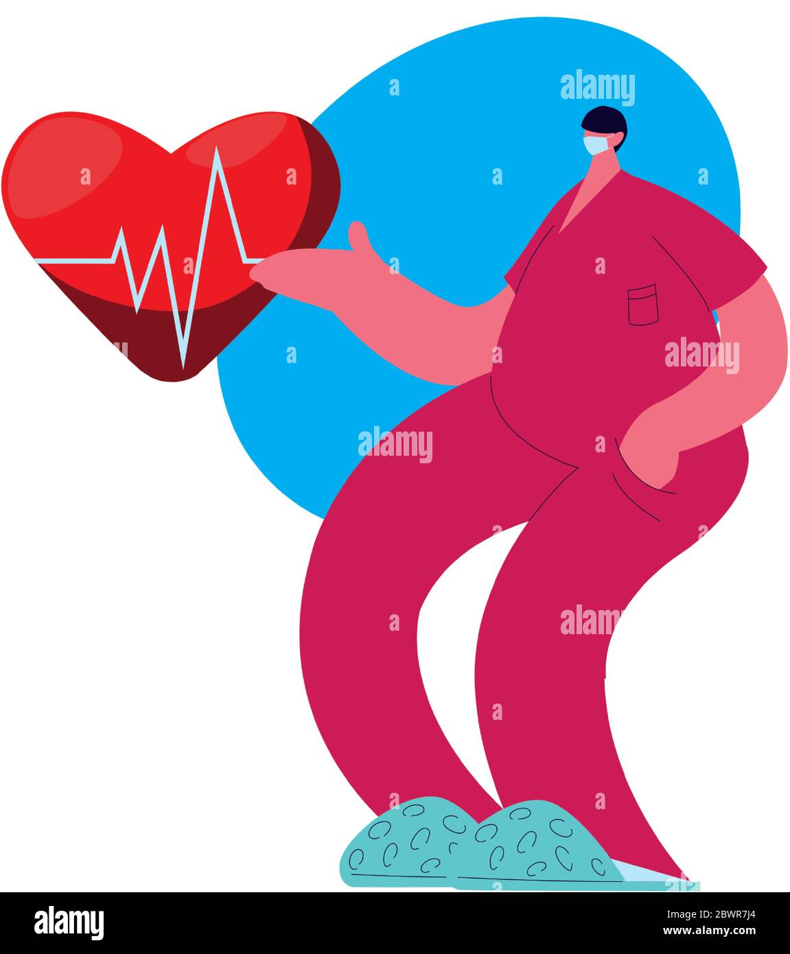 Cardiologist doctor in medical uniform with mask and gown vector ...