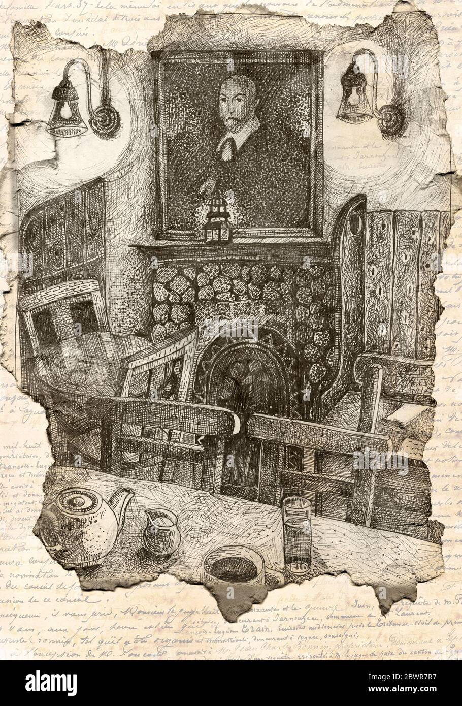 hand drawing of the English pub Stock Photo - Alamy