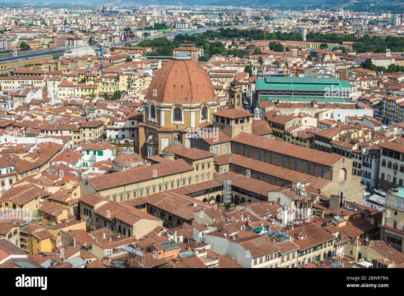 Aerial or bird eye view of Florence cityscape at a bright sunny summer ...