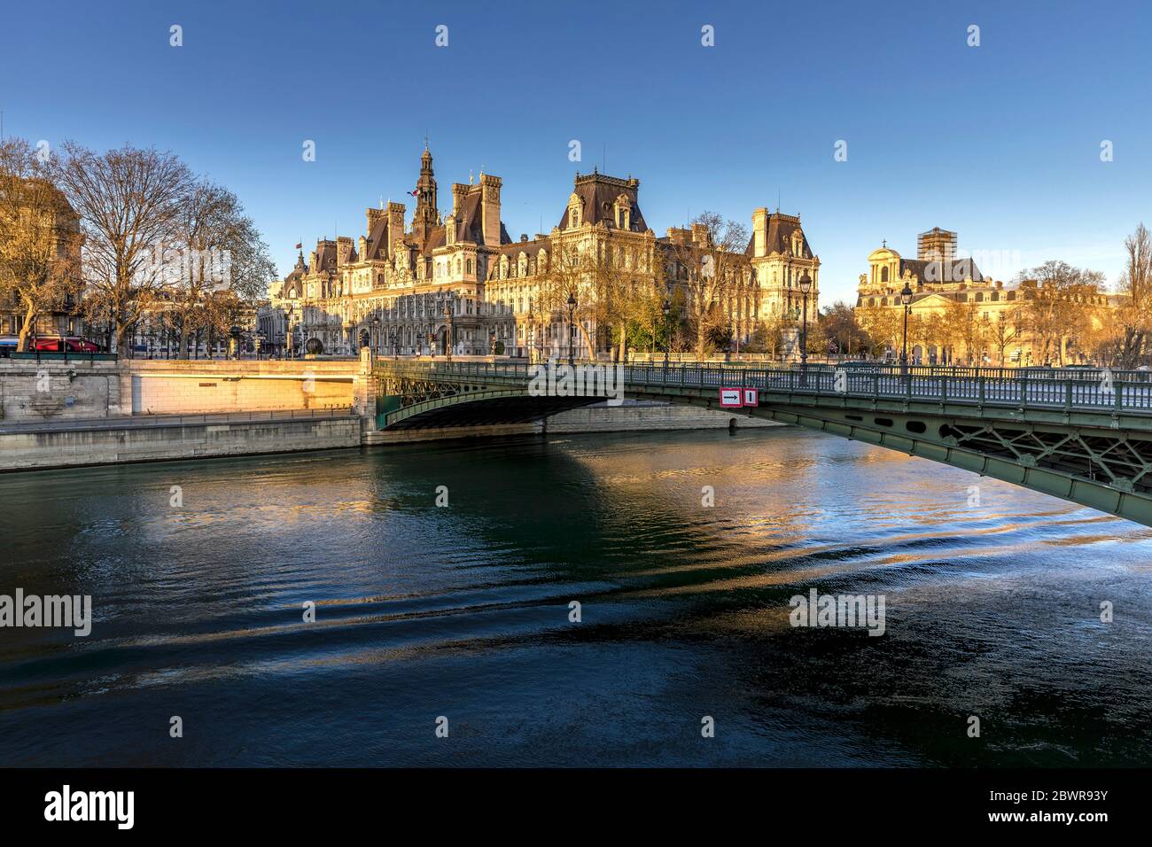 Paris, France - April 4, 2020: City hall in Paris at sunset during ...
