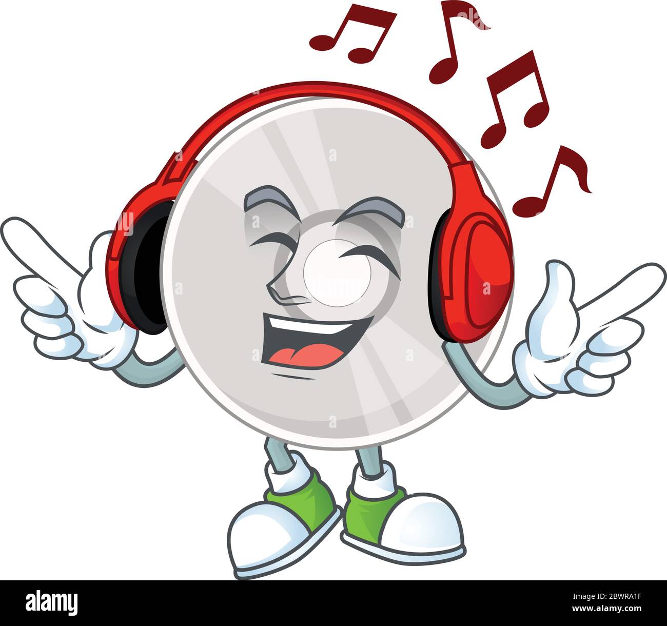 Cartoon drawing design of compact disk listening to the music with ...