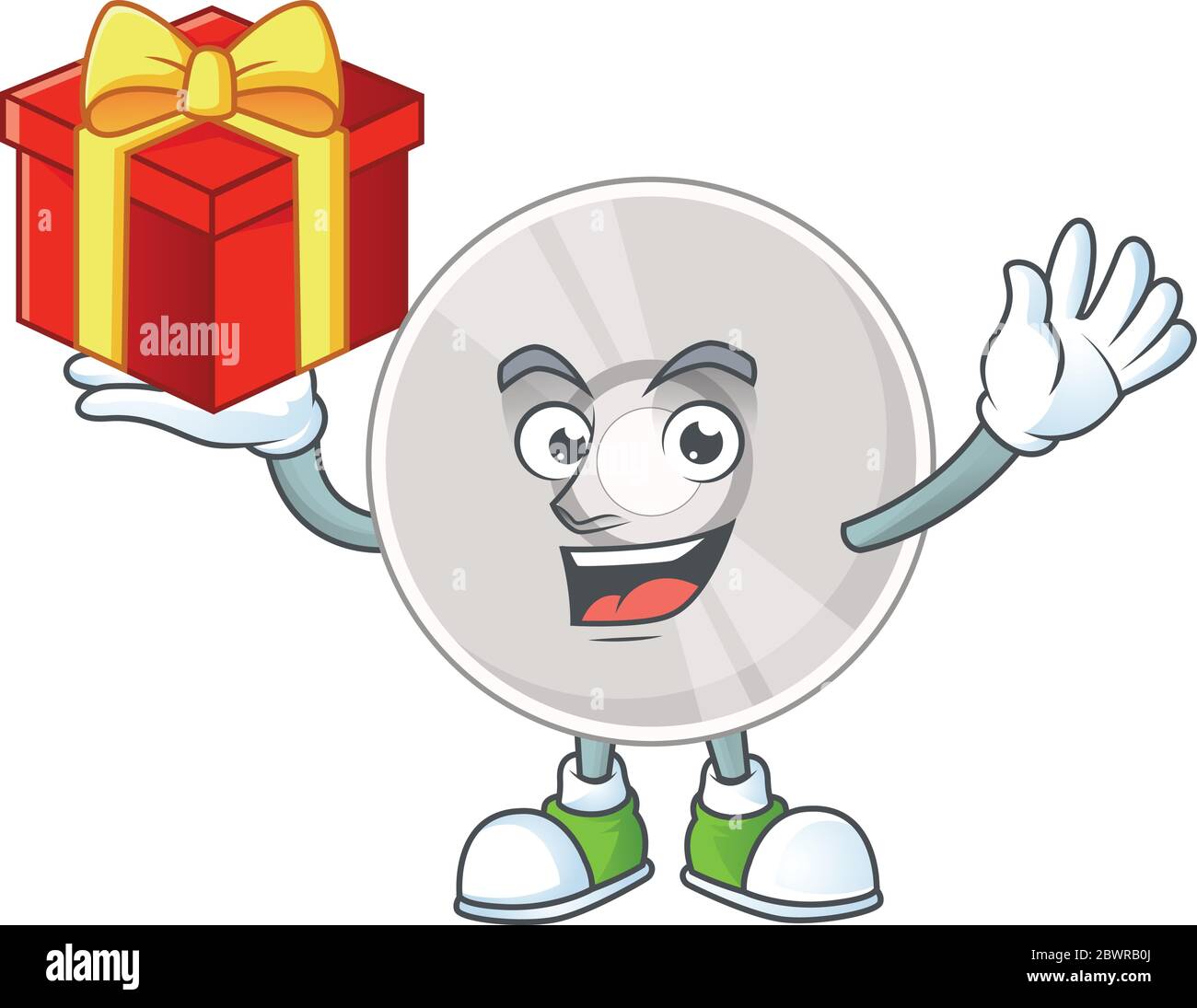 Compact disk cartoon mascot concept design with a red box of gift Stock ...