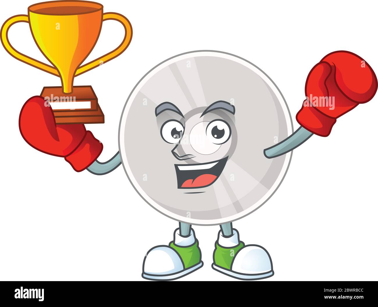 Proudly face of boxing winner compact disk cartoon character design ...
