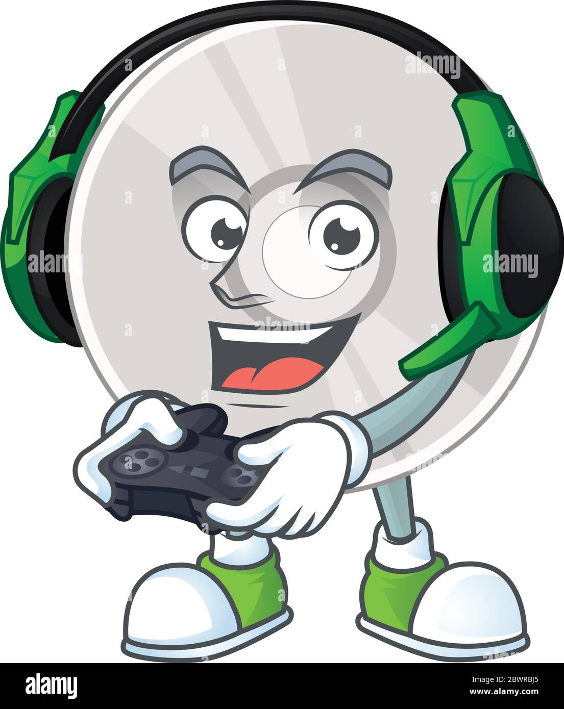 A cartoon design of compact disk clever gamer play wearing headphone ...