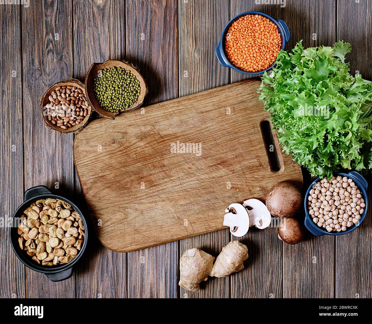 Legumes, lentils, chikpea and beans assortmen top view. Composition of ...