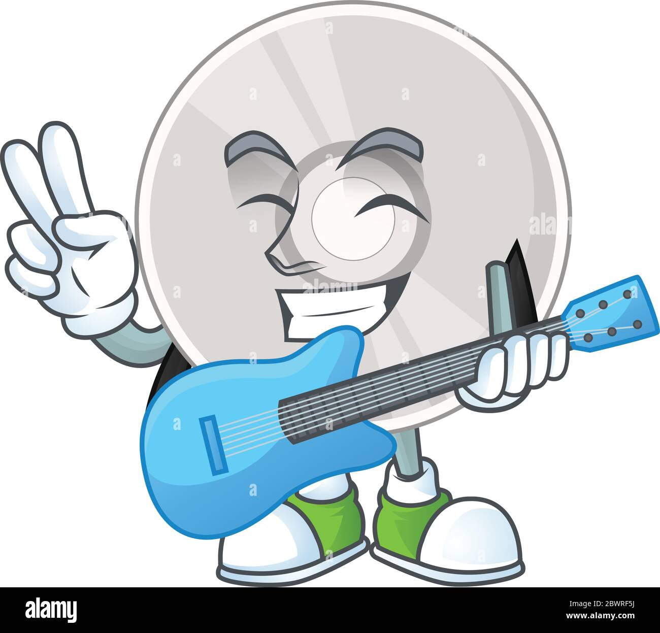 Compact disk cartoon character style plays music with a guitar Stock ...