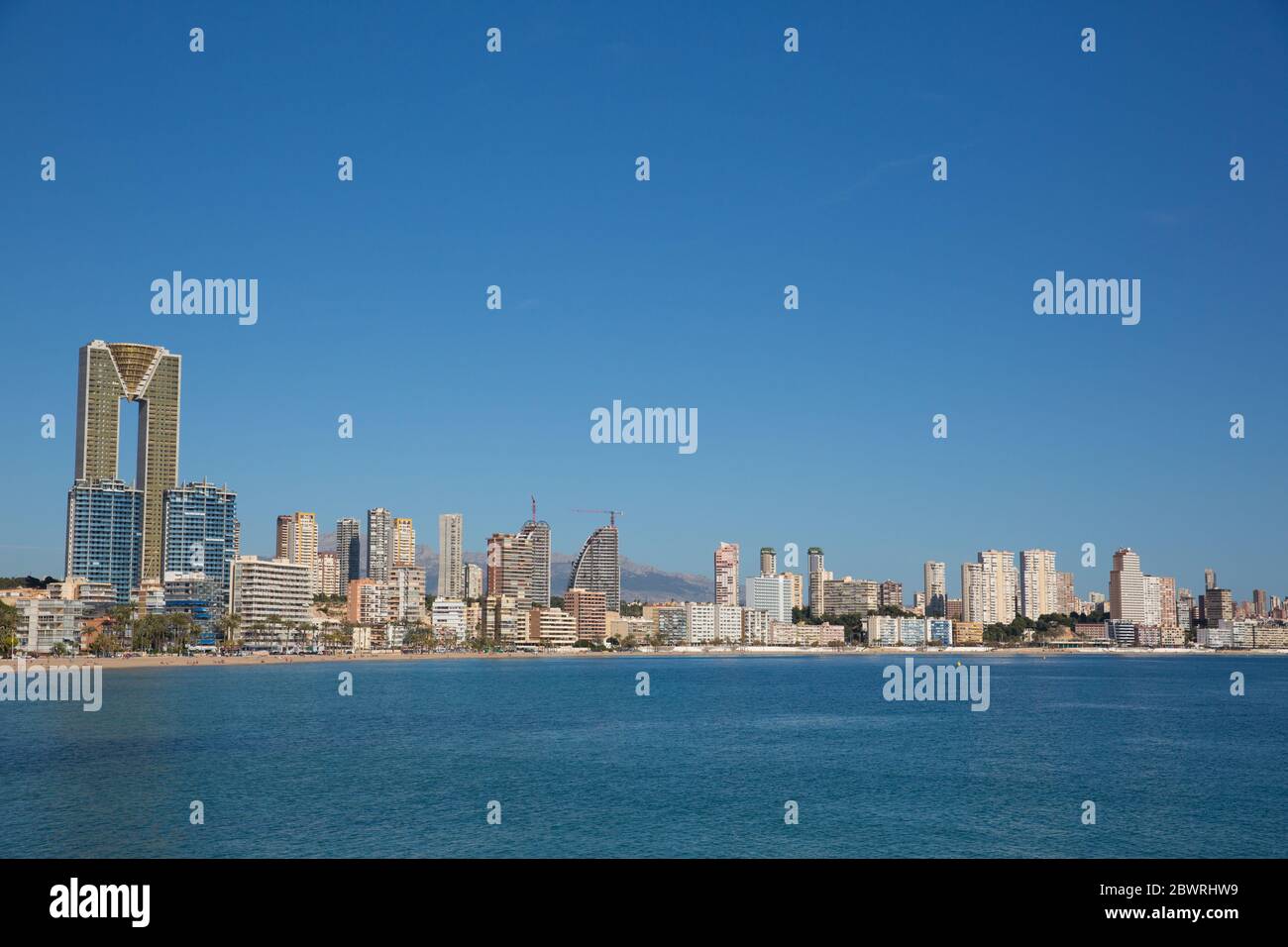 Benidorm Spain Poniente beach beautiful blue sea and sky on Costa ...