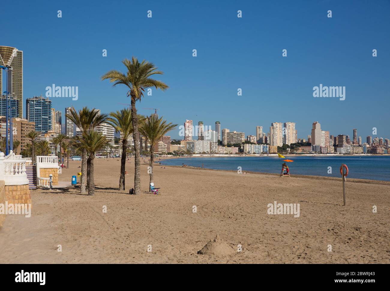 Benidorm beach beautiful blue sea and sky on Costa Blanca Spain Stock ...