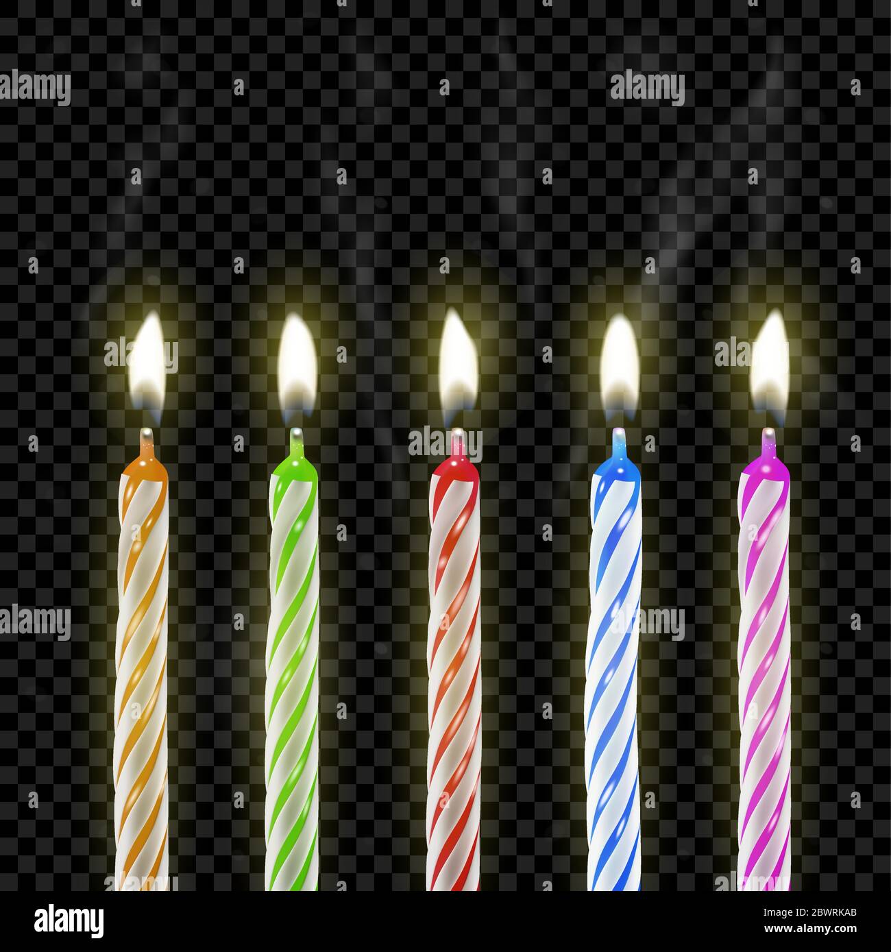 Set of realistic multi-colored candles, realistic fire and smoke ...