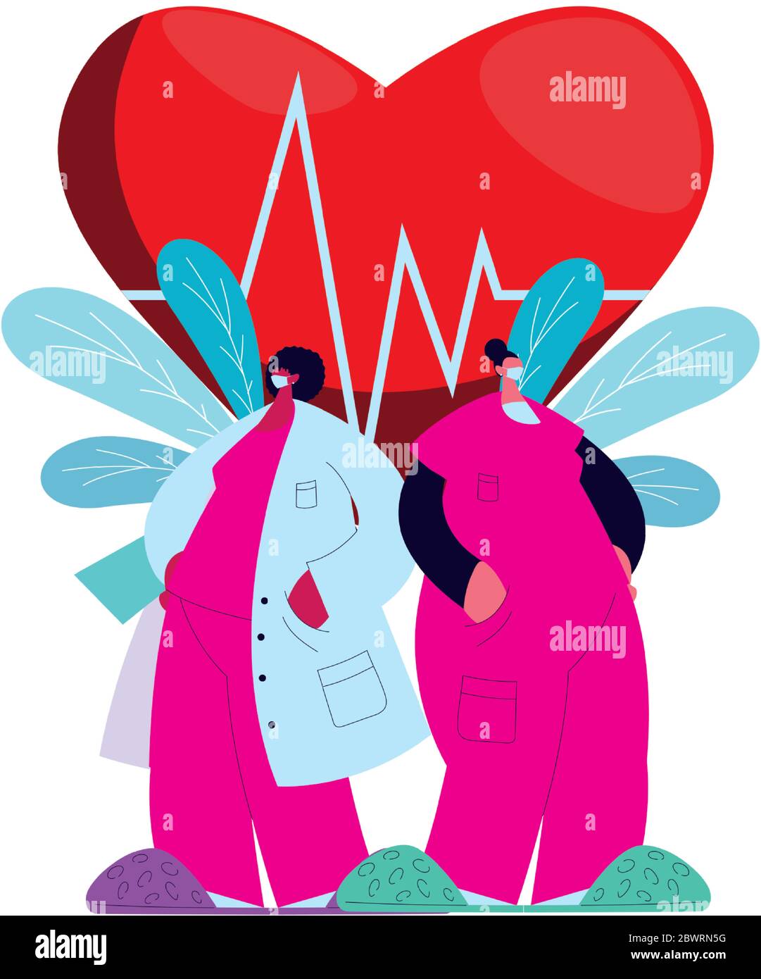 Cardiologists in medical uniform with masks and gowns vector ...