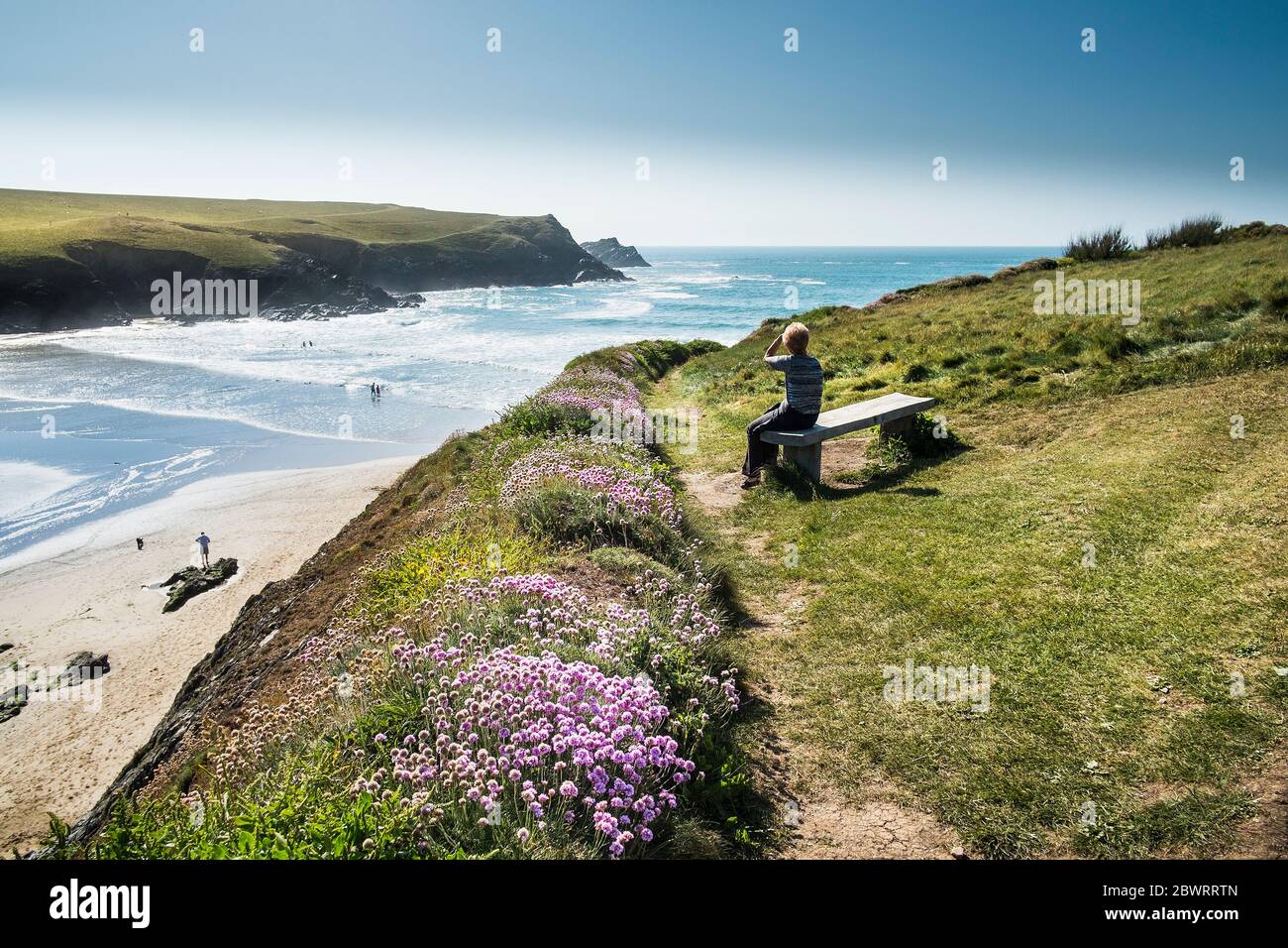 The secluded Polly Porth Joke beach in Newquay in Cornwall Stock Photo ...