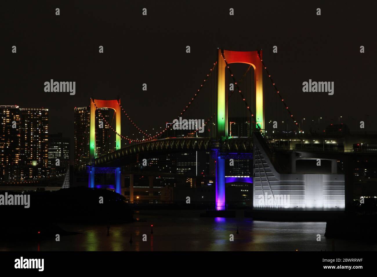 The Rainbow Bridge is lit up in Tokyo, Japan on June 2, 2020. Credit ...