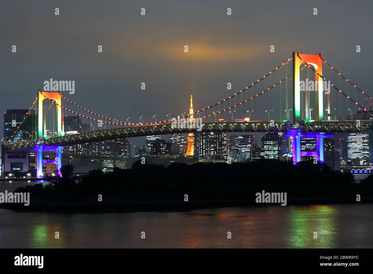 The Rainbow Bridge is lit up in Tokyo, Japan on June 2, 2020. Credit ...