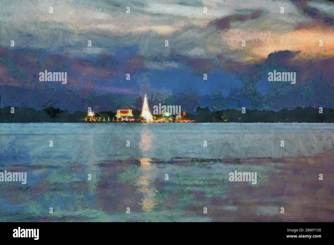 Landscape of riverside Illustrations creates an impressionist style of ...