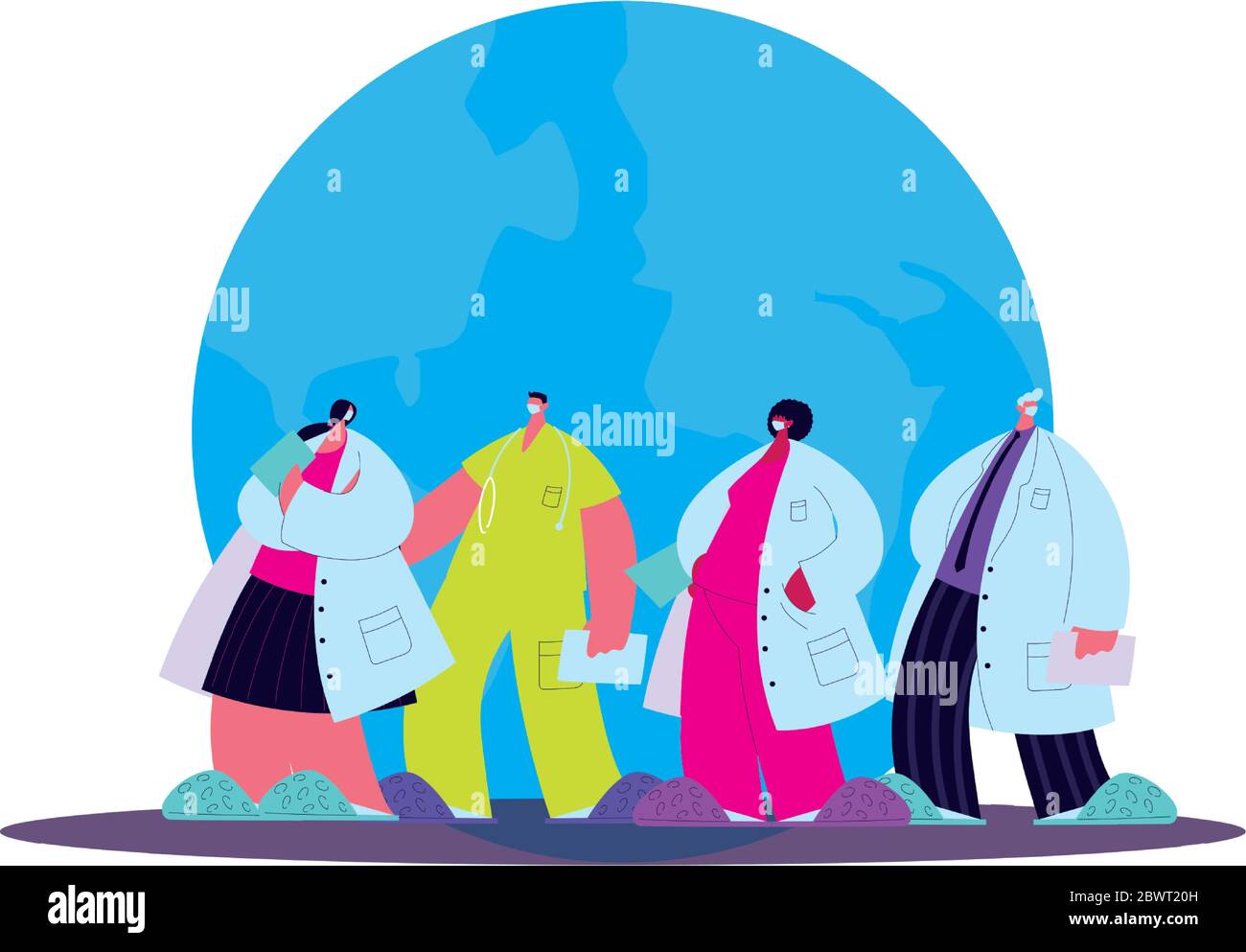Doctors helping the world wearing face masks vector illustration design ...