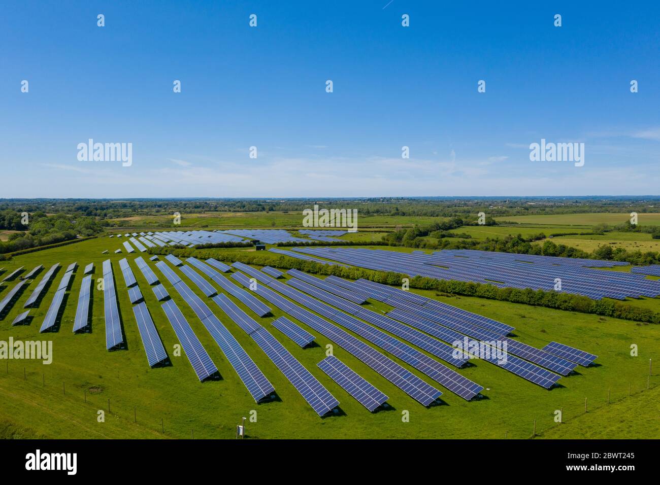 Aerial view of solar panel power farm in rural England Stock Photo - Alamy