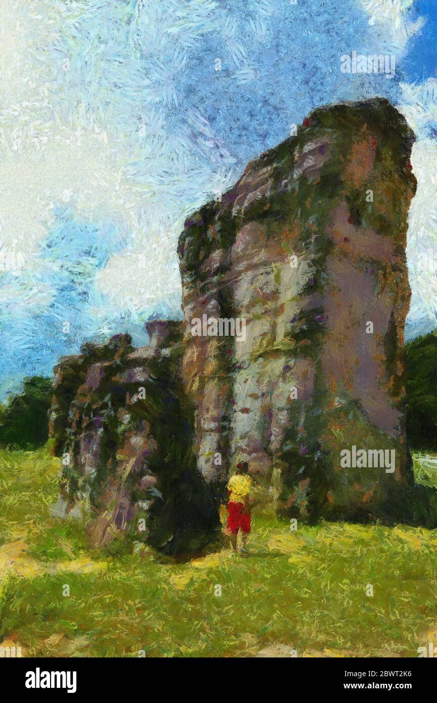 Large natural stone pillars Illustrations creates an impressionist ...