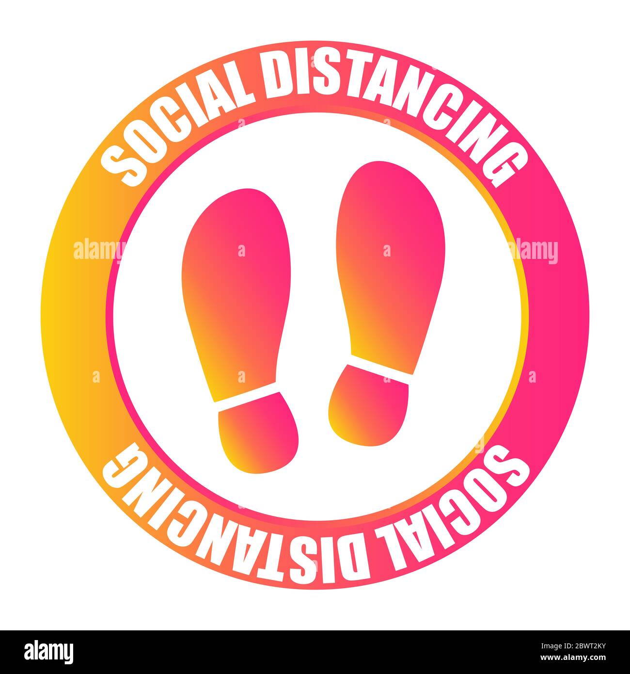 Footprint sign with text social distancing. Protection from Covid-19 ...