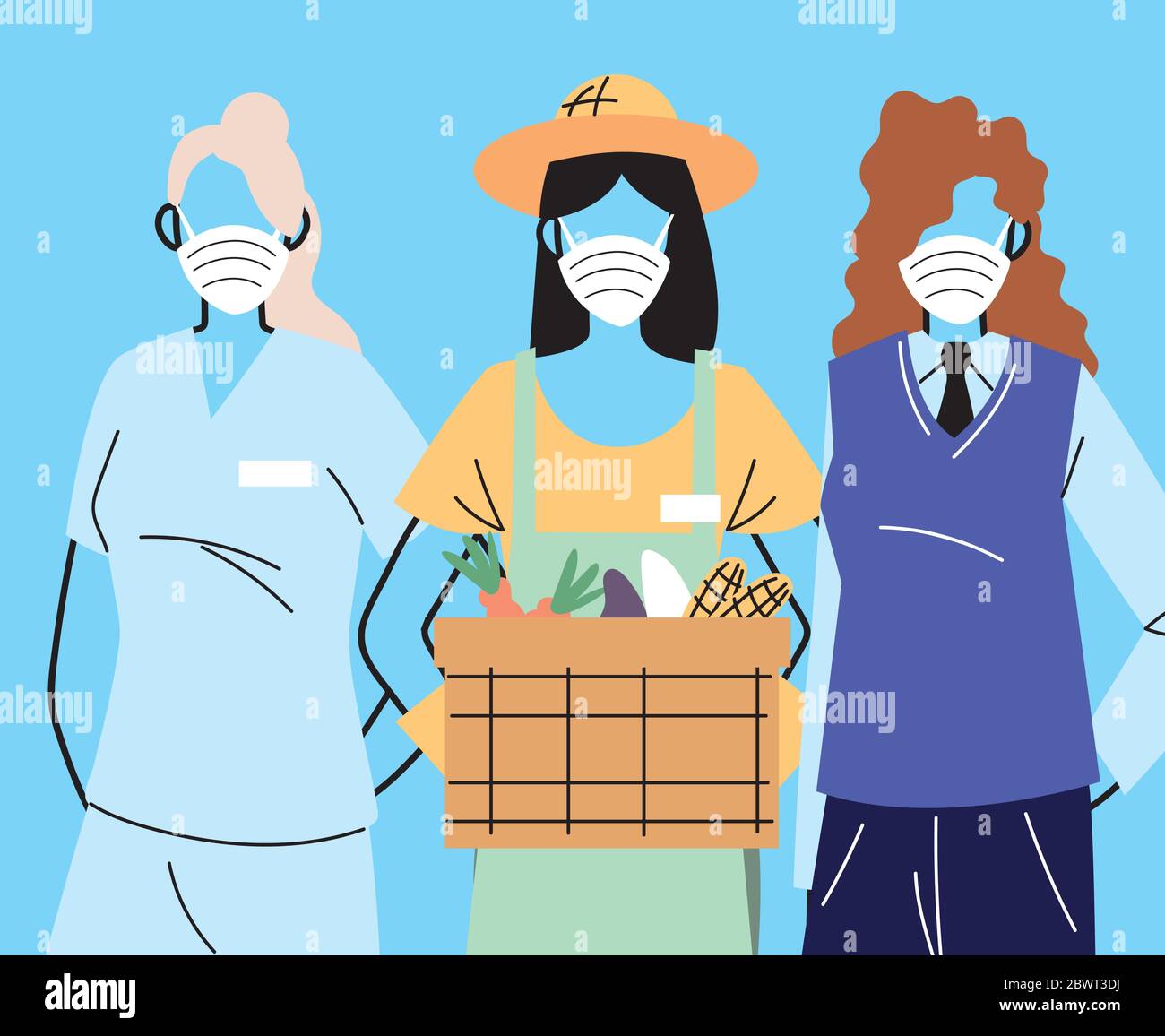 thank you essential workers, various occupations people wearing face ...