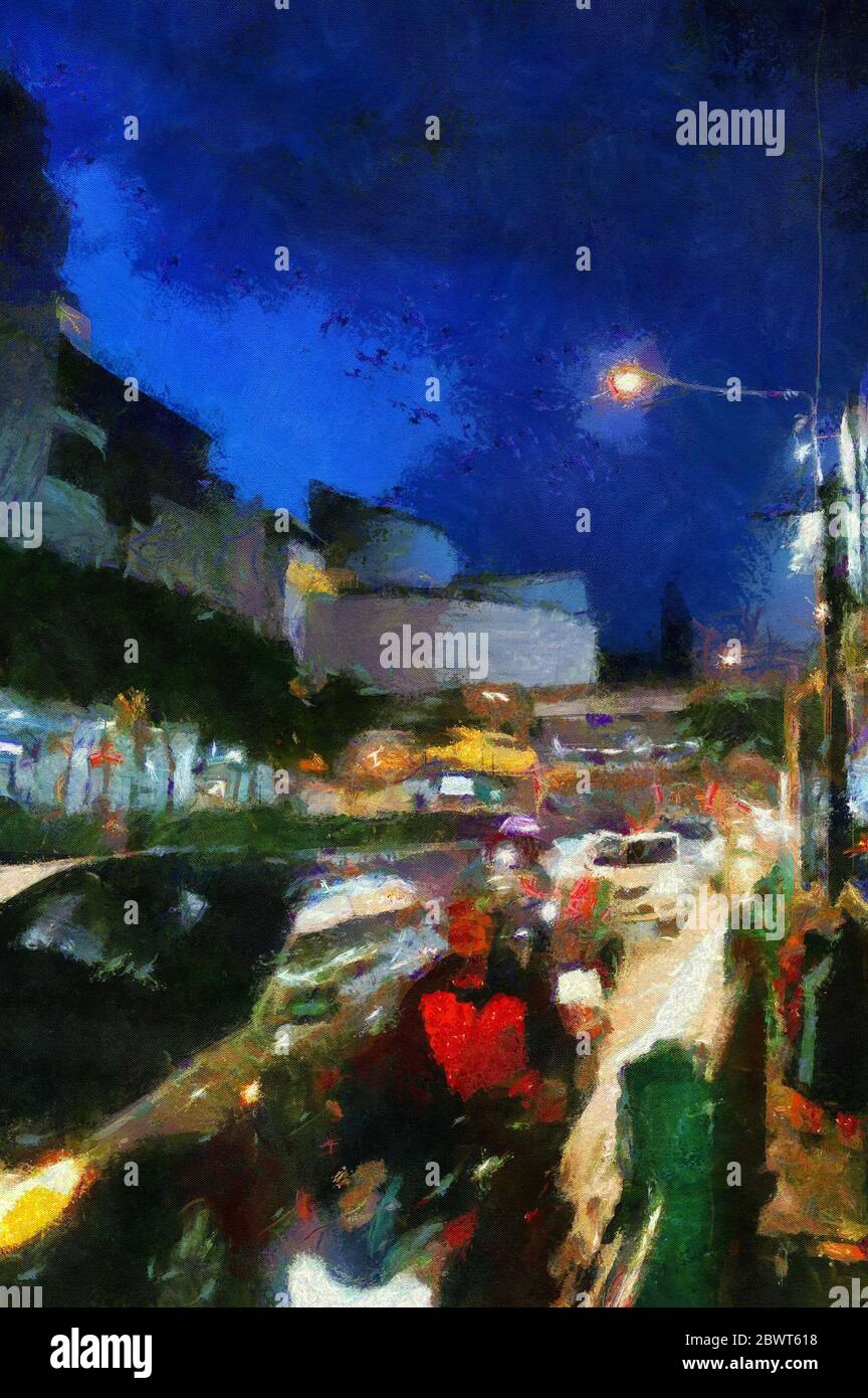 Road landscape in traffic jam Illustrations creates an impressionist ...