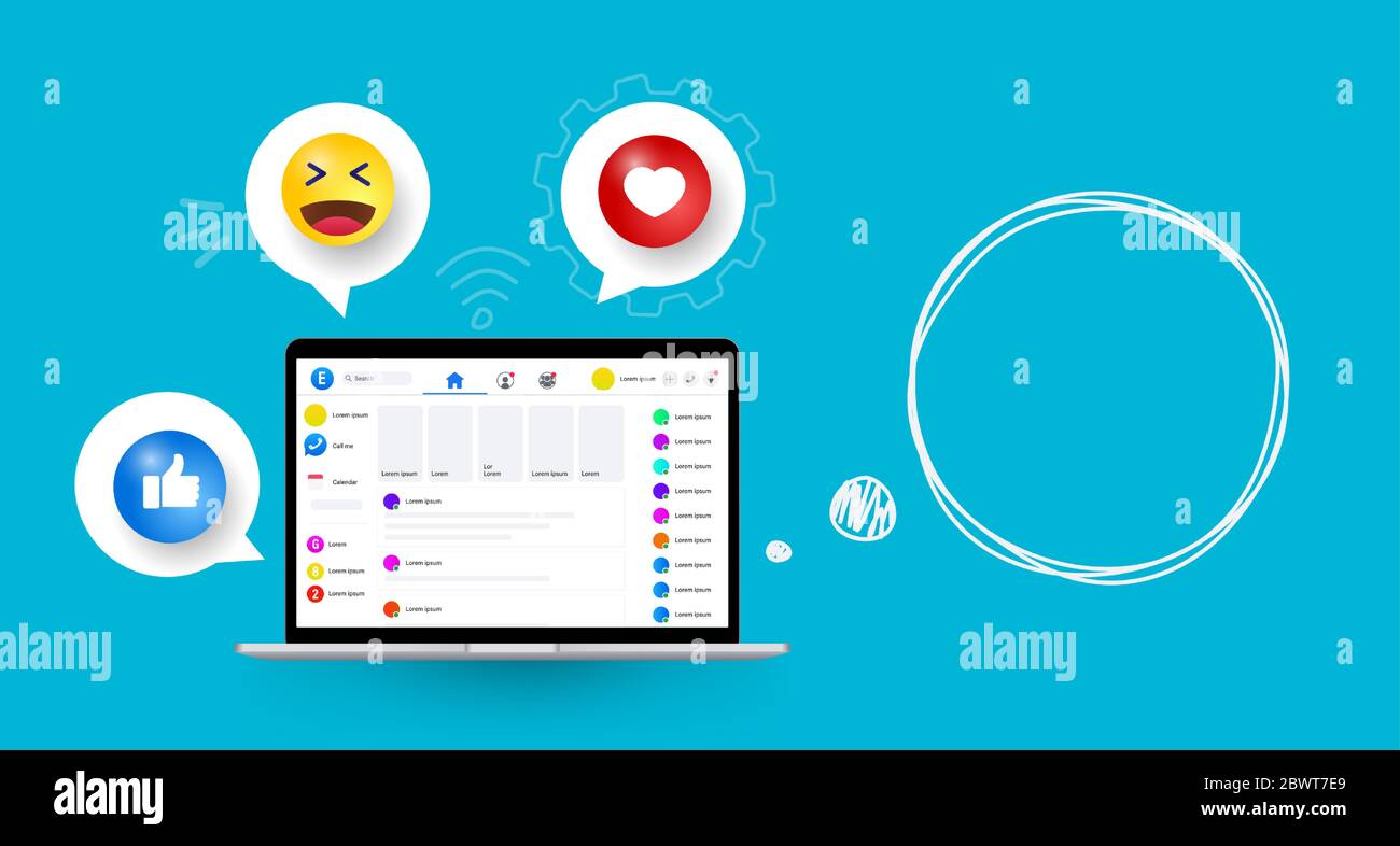 Social media web page, concept of Social Page Interface on the laptop ...
