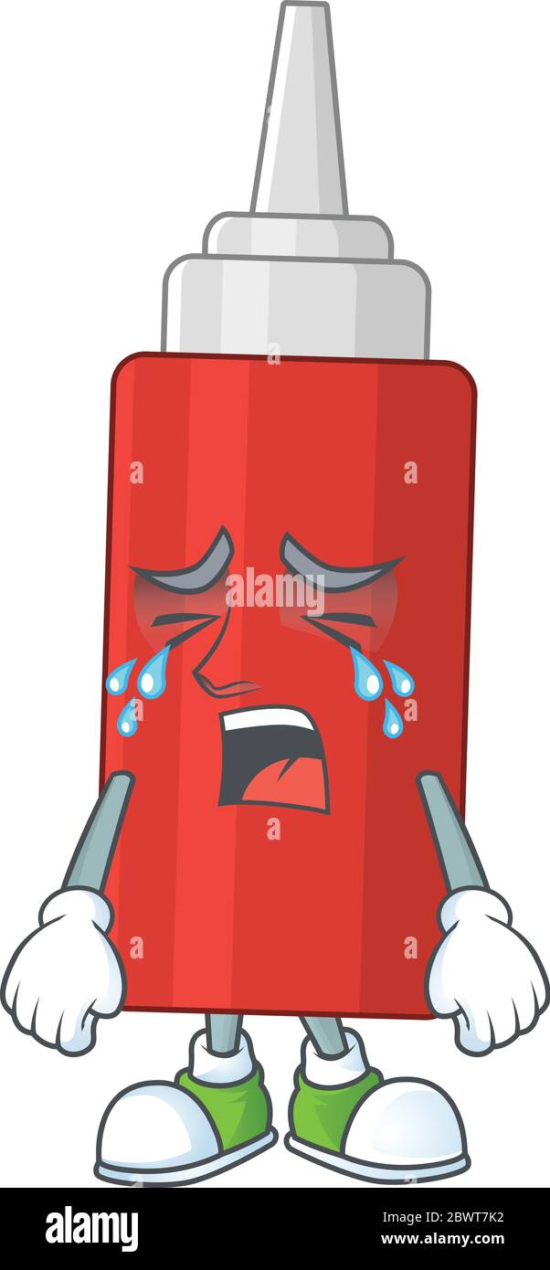 A crying sauce bottle cartoon character drawing concept Stock Vector ...