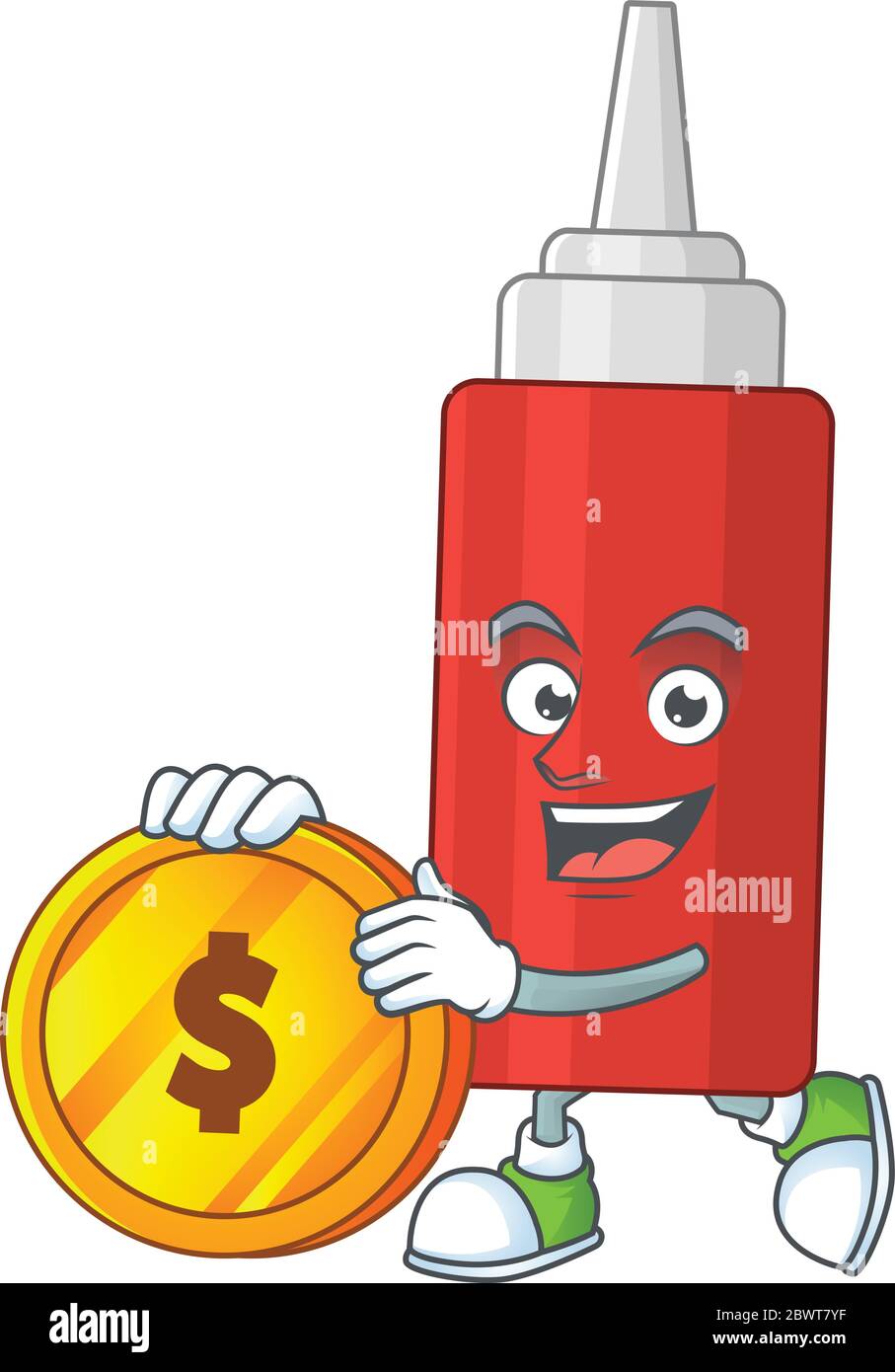 cartoon picture of sauce bottle rich character with a big gold coin ...