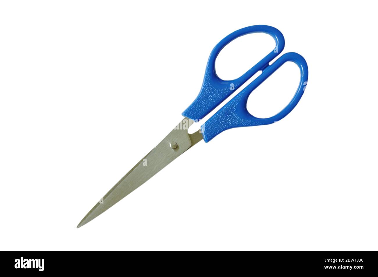 scissor with blue handle on white background Stock Photo - Alamy