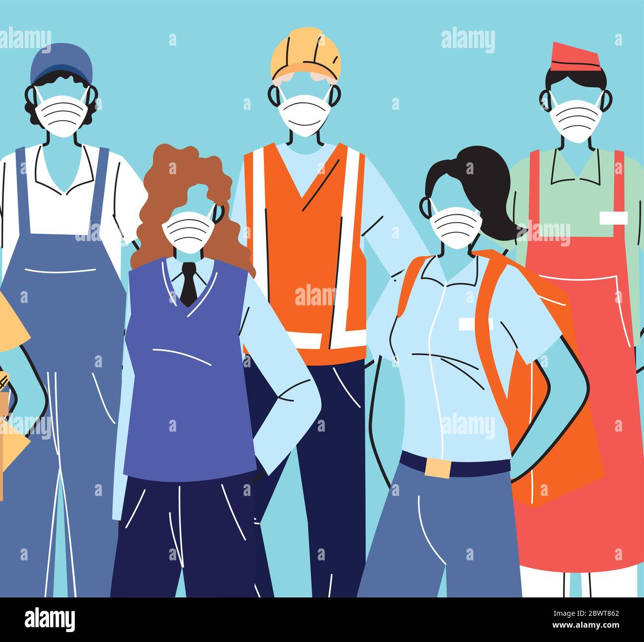 thank you essential workers, various occupations people wearing face ...