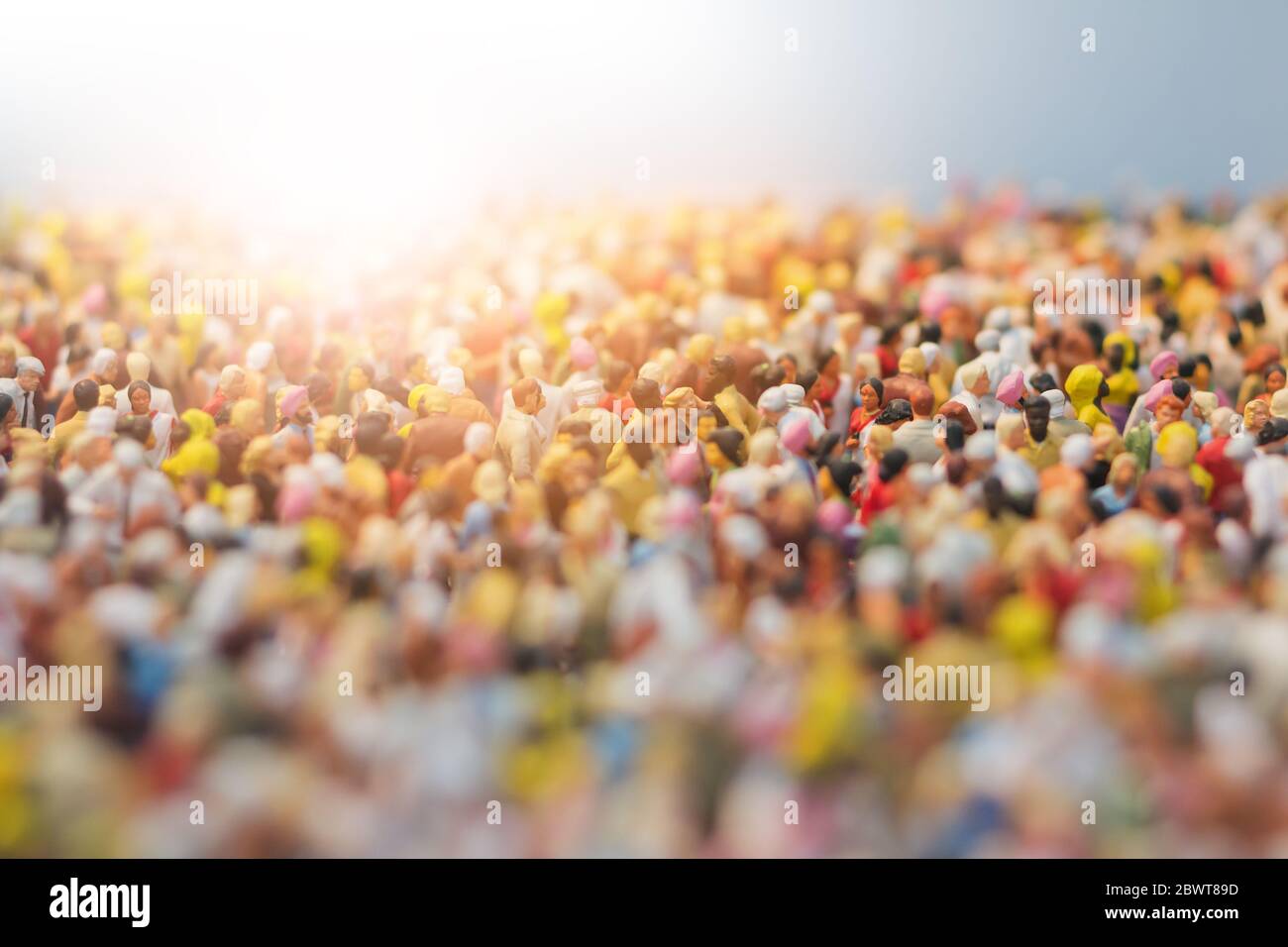 Colorful miniature crowd in the Sun. Multiracial gathering of people ...
