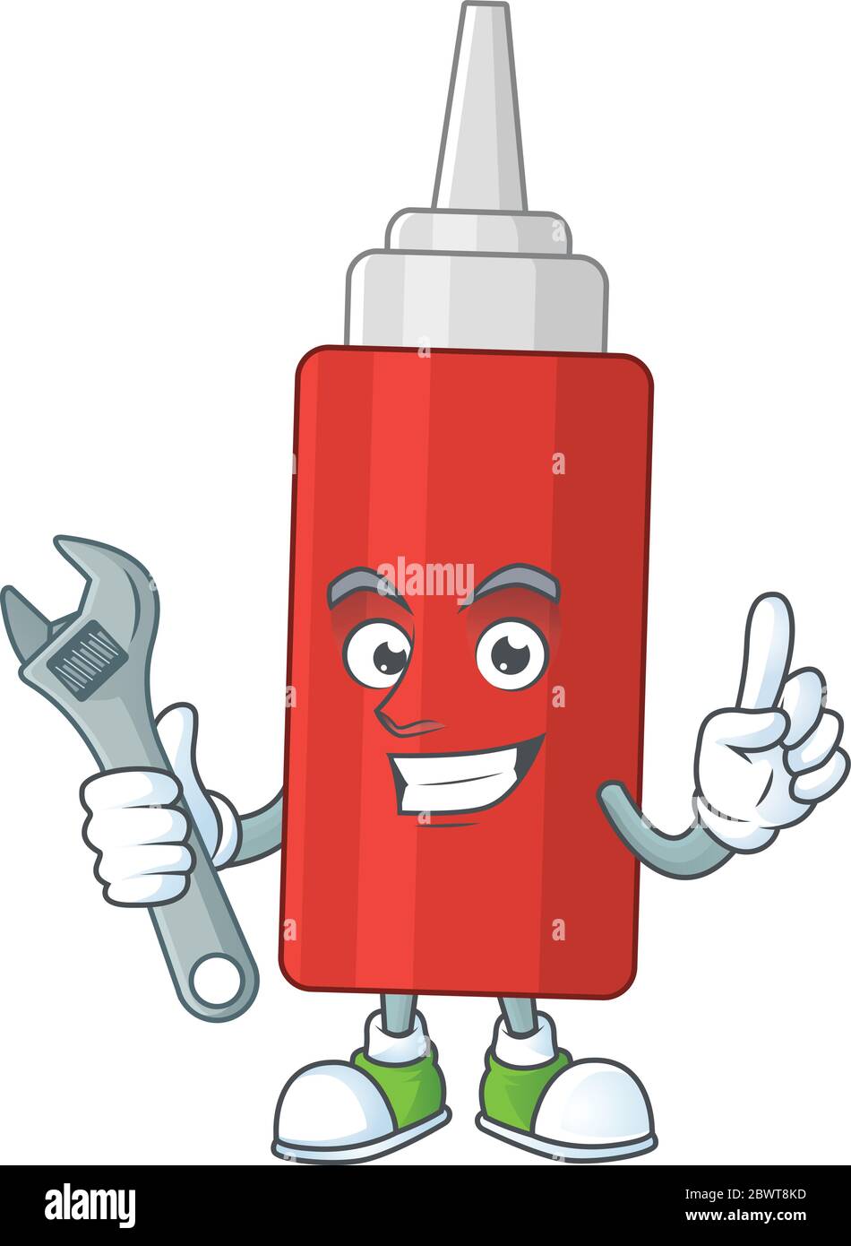 A smart mechanic sauce bottle cartoon mascot design fix a broken ...