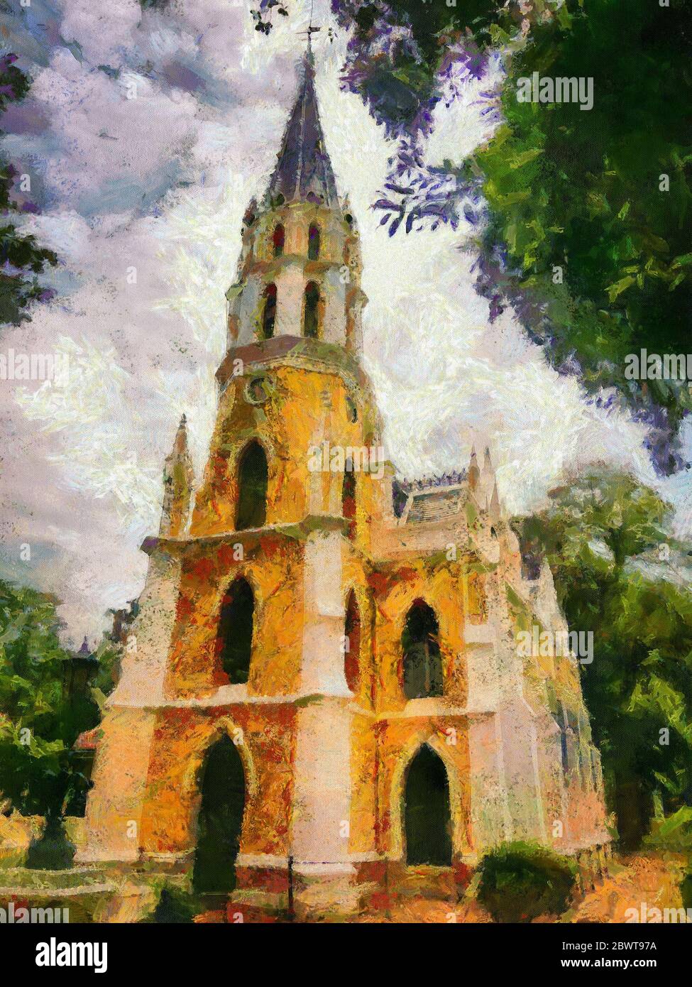 Ancient gothic churches Illustrations creates an impressionist style of ...
