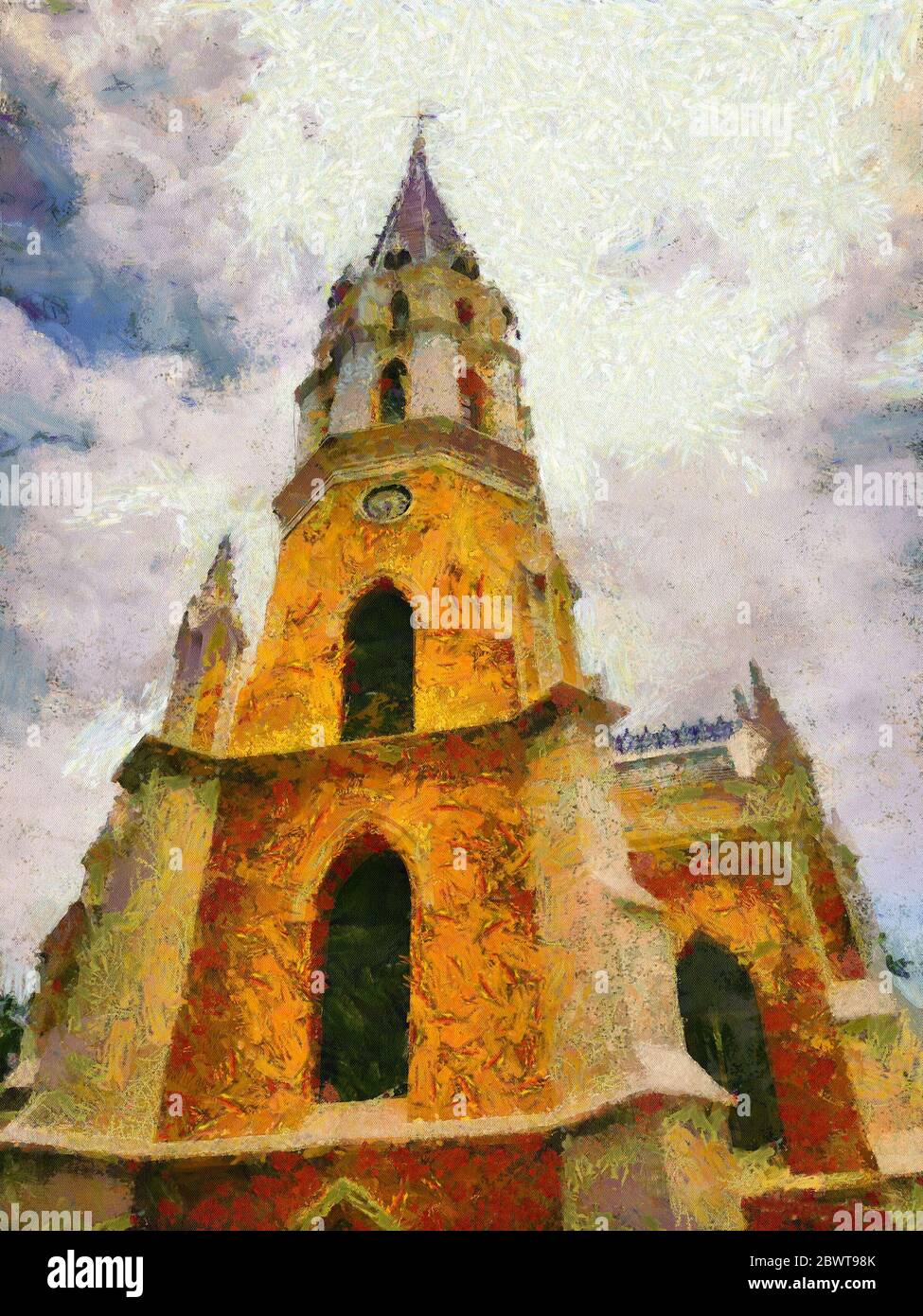 Ancient gothic churches Illustrations creates an impressionist style of ...