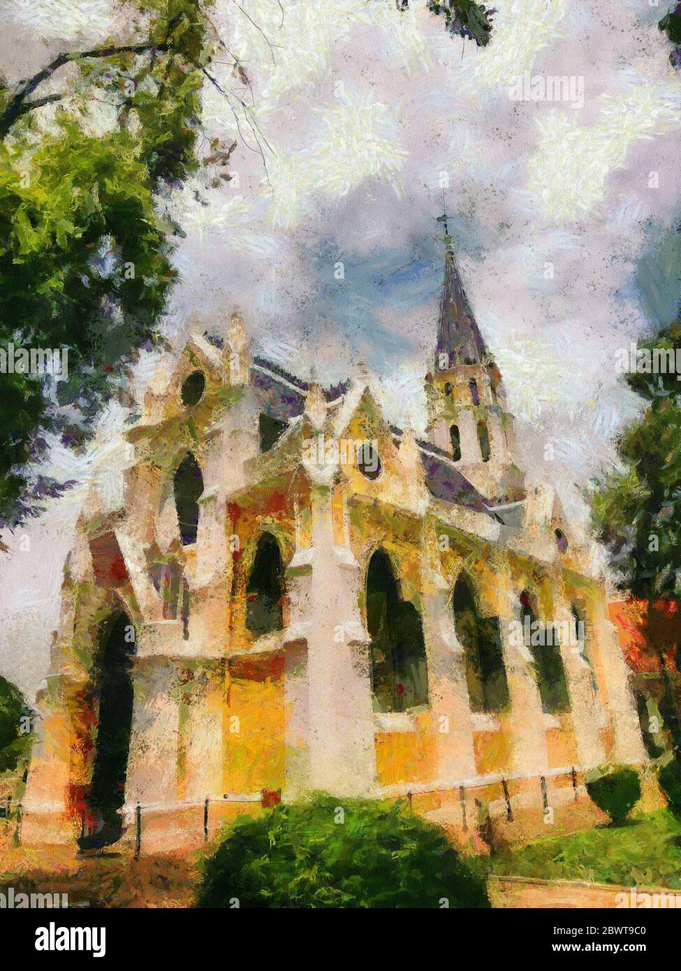 Ancient gothic churches Illustrations creates an impressionist style of ...