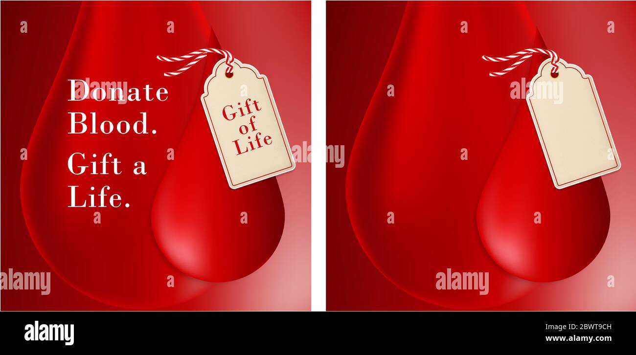 Donate Blood Concept. Blood drop with “Gift of Life” tag. Blood drop ...