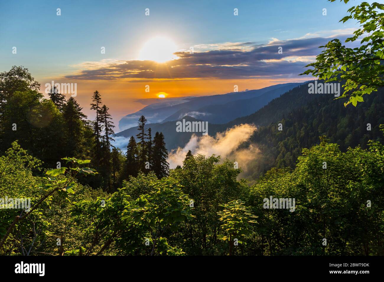 Scenery mountain landscape at Caucasus mountains at sunset time Stock ...