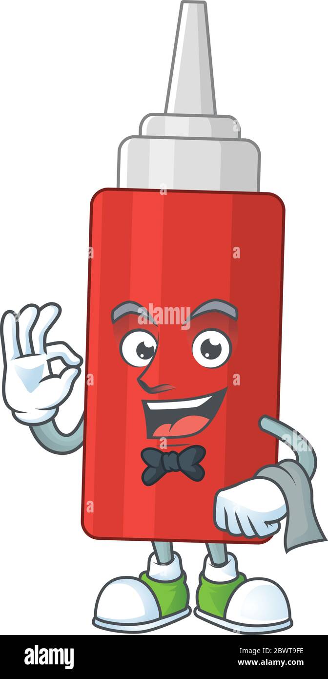 A cartoon image of sauce bottle as a waiter character ready to serve ...