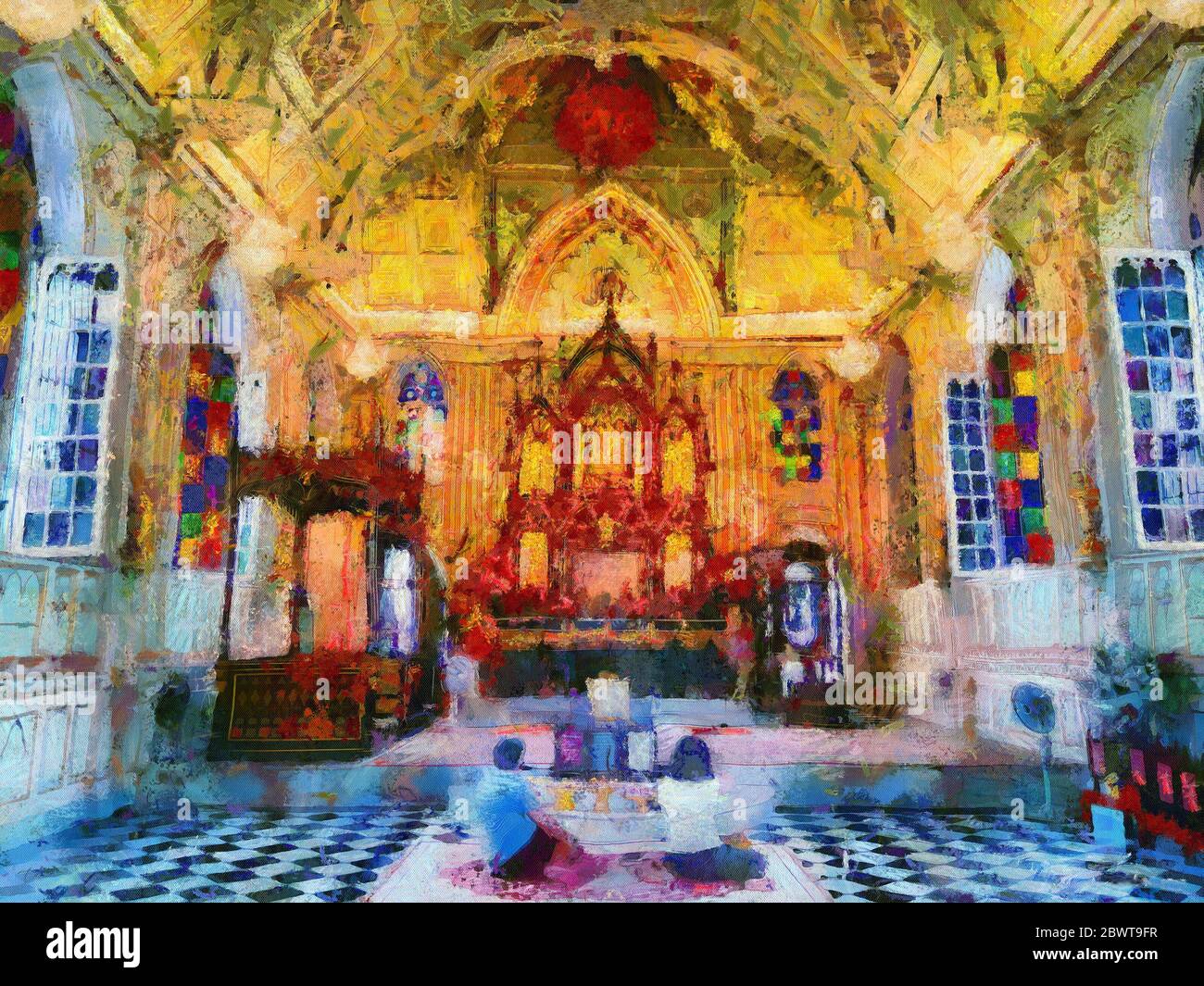 The interior of an ancient gothic church Illustrations creates an ...