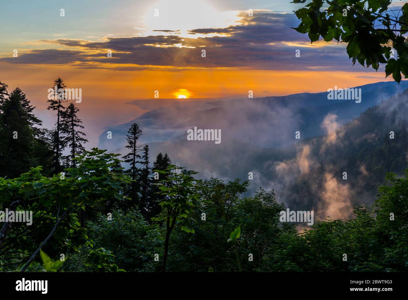 Scenery mountain landscape at Caucasus mountains at sunset time Stock ...