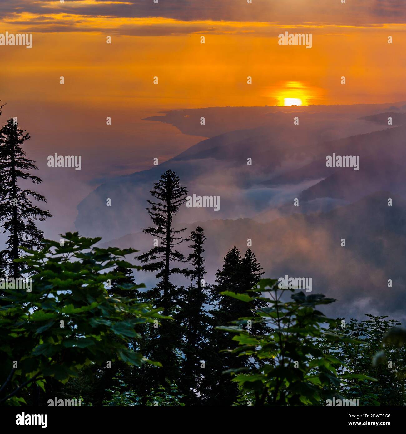 Scenery mountain landscape at Caucasus mountains at sunset time Stock ...