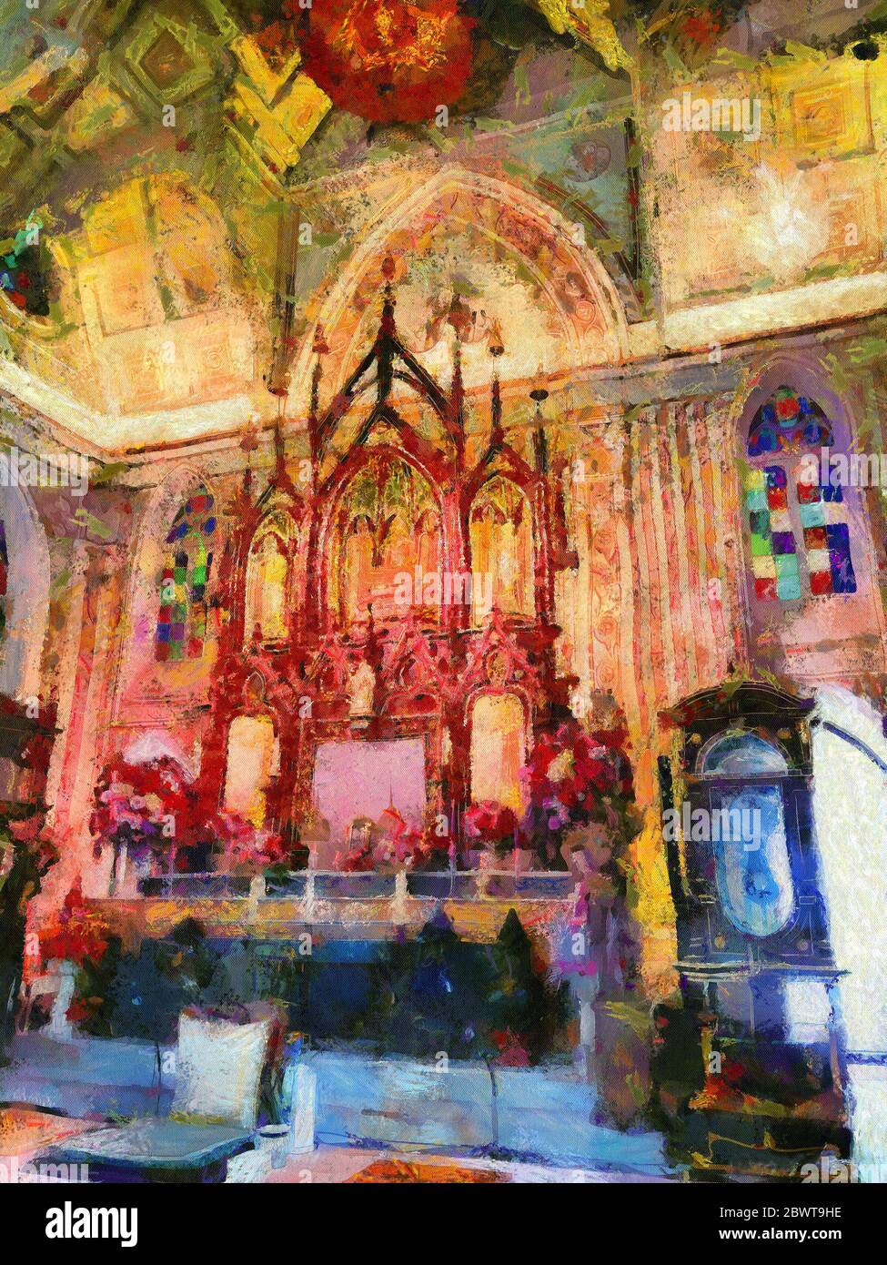 The interior of an ancient gothic church Illustrations creates an ...