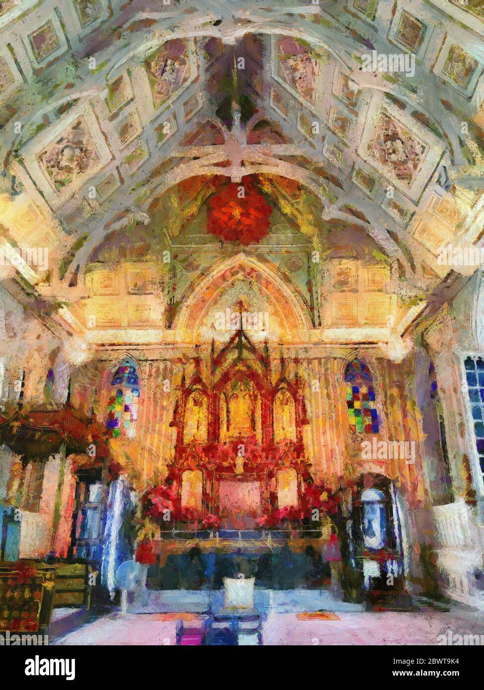 The interior of an ancient gothic church Illustrations creates an ...