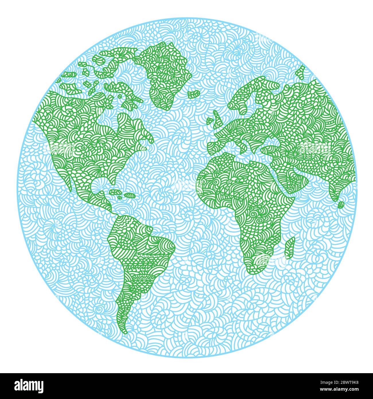Flat world map vector. Zentangle earth page Stock Vector Image & Art ...