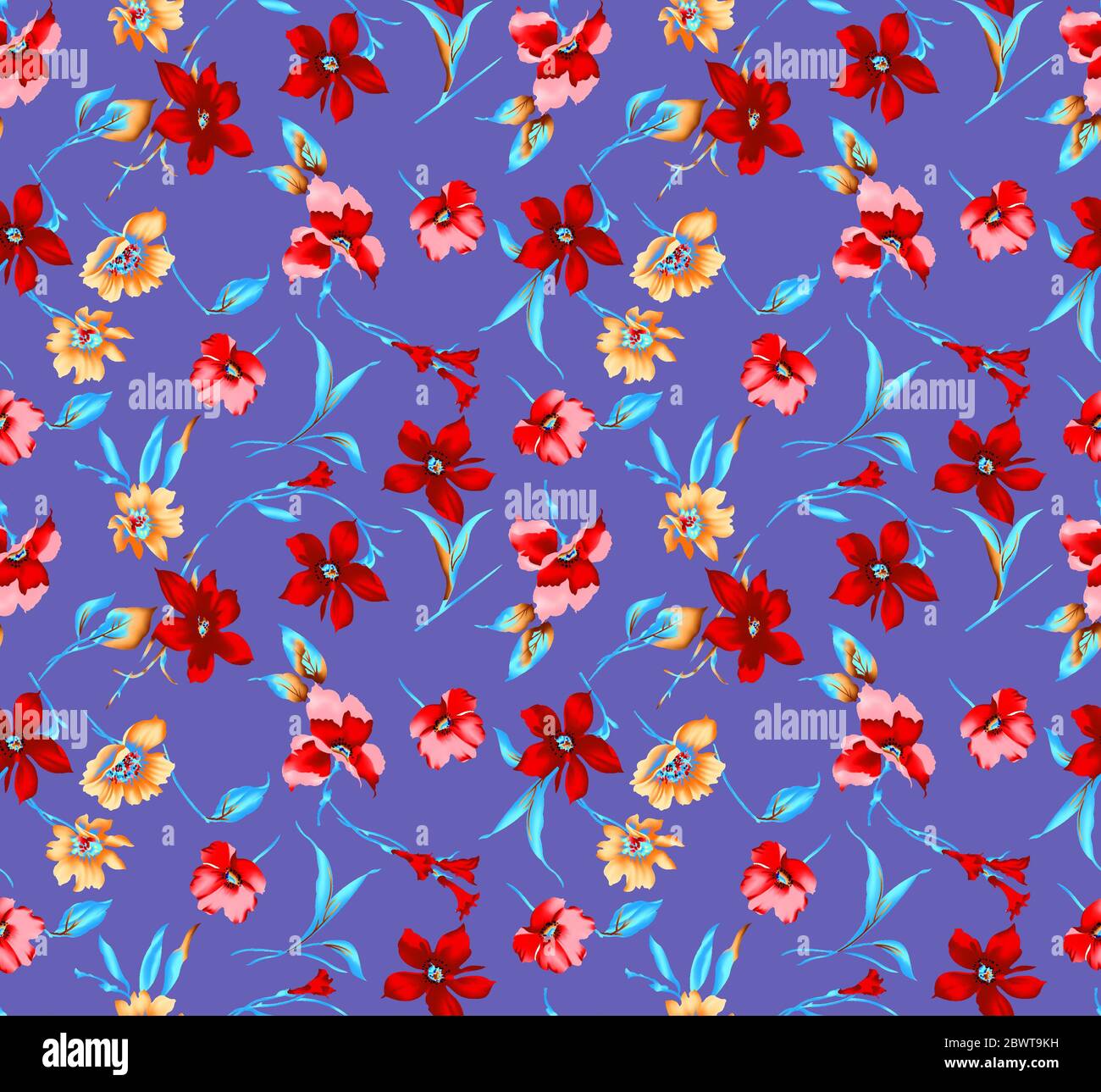 Seamless pattern with spring flowers and leaves. Hand drawn background ...